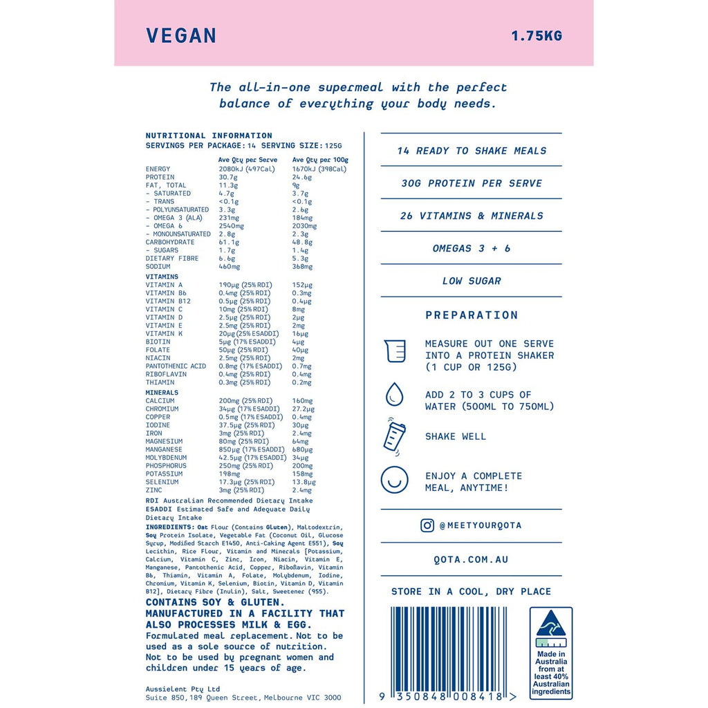 QOTA Complete Supermeal - VEGAN - 1.75kg